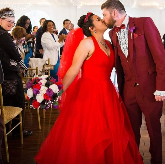 Dresses | Red Corset Wedding Dress With Train | Poshmark